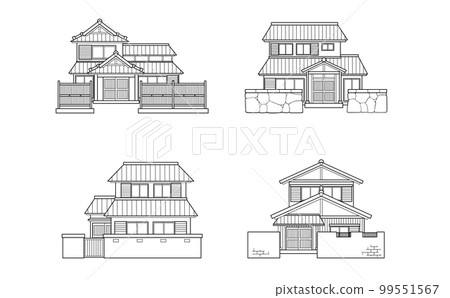 Line drawing illustration set of a Japanese... - Stock Illustration ...