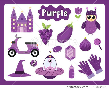 Set of purple color objects. Primary colors... - Stock Illustration ...