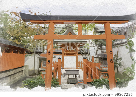 Watercolor-style Naramachi, Goryo Shrine,... - Stock Illustration ...