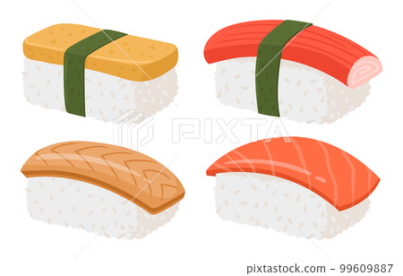 Japanese sushi set. Cartoon seafood dish, sushi... - Stock Illustration ...