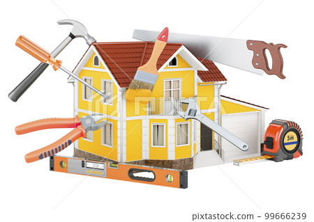 House with tools. Home repair, concept. 3D... - Stock Illustration ...