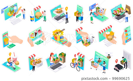 Isometric Food Delivery Icons - Stock Illustration [99690625] - PIXTA
