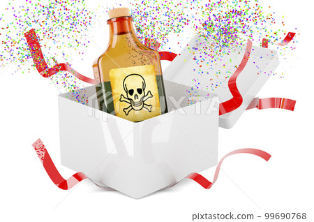 Poison bottle inside gift box, 3D rendering - Stock Illustration ...