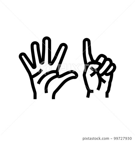 six number hand gesture line icon vector...-插圖素材 [99727930] - PIXTA圖庫