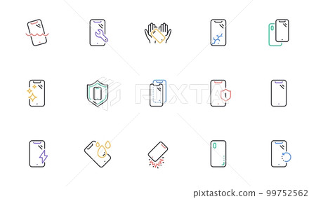 Smartphone protection line icons. Tempered... - Stock Illustration ...