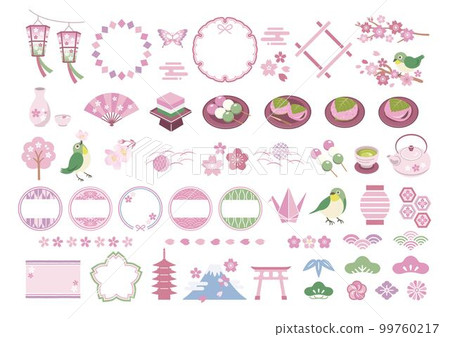 Sakura and spring Japanese style material icon set - Stock Illustration ...