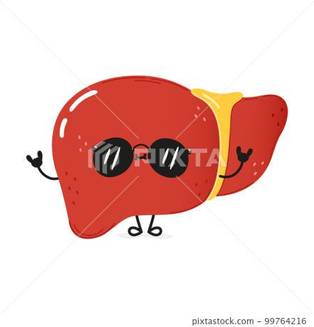 Cute funny liver waving hand character. Vector... - Stock Illustration ...