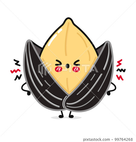 Cute angry Sunflower seed character. Vector... - Stock Illustration ...