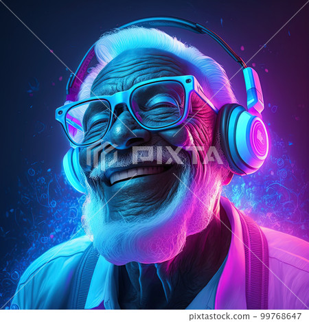 Grandpa listens to music. Cool grandfather... - Stock Illustration ...