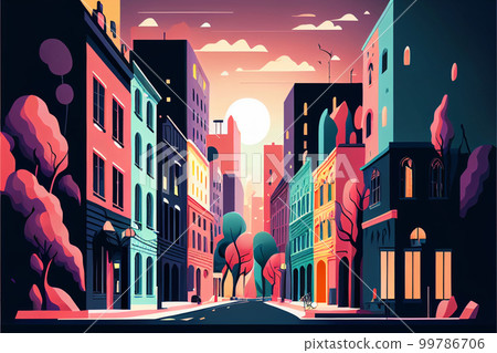Illustration of a colorful townscape AI image - Stock Illustration ...