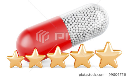 Medicament capsule with five golden stars, 3D... - Stock Illustration ...