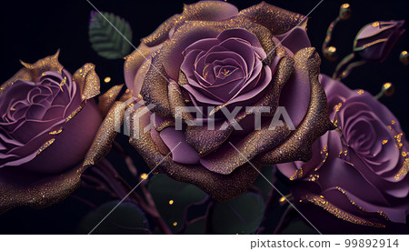 beautiful purple roses with gold glitter... - Stock Illustration ...