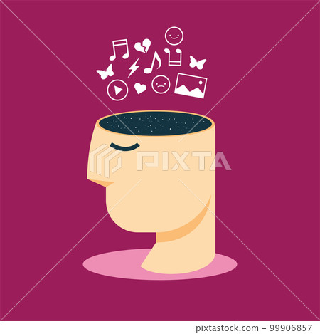 Various sign on top of abstract head. Isolated... - Stock Illustration ...