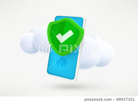 The shield with shield and fingerprint scanner.... - Stock Illustration ...