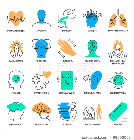 Stress symptoms icon set in colored line style-插圖素材 [99990092] - PIXTA圖庫