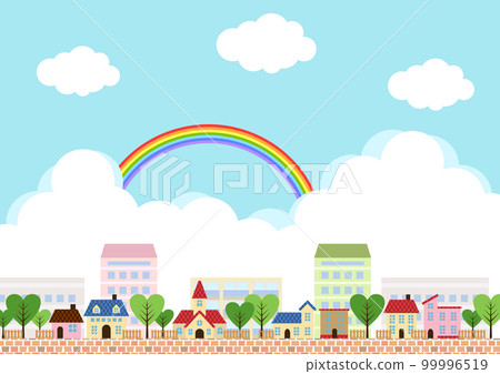 Early summer townscape horizontal with normal... - Stock Illustration ...
