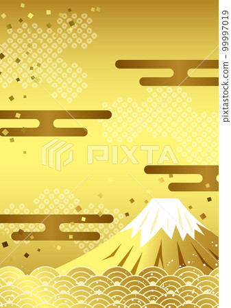 Normal version gold sky gold Fuji, sea and... - Stock Illustration ...