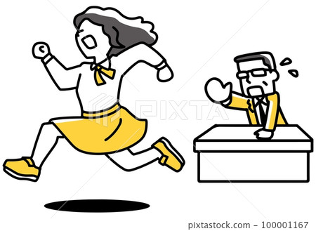 A female office worker running away from her boss - Stock Illustration ...
