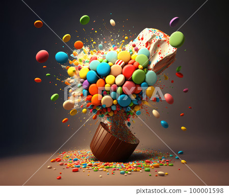 sweet explosion of colorful candies and lollipops - Stock Illustration ...