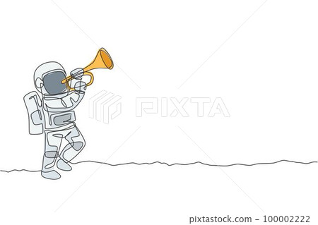 One single line drawing spaceman playing... - Stock Illustration ...