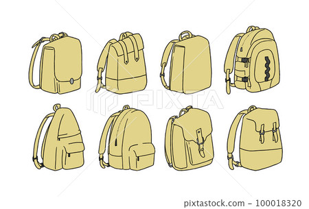 Illustration set of yellow rucksack - Stock Illustration [100018320 ...