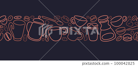 Coffee line border, seamless pattern. Abstract cup - Stock Illustration ...