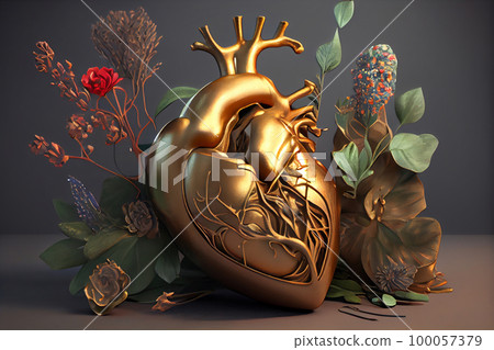 Blooming anatomical human golden heart - Stock Illustration [100057379 ...