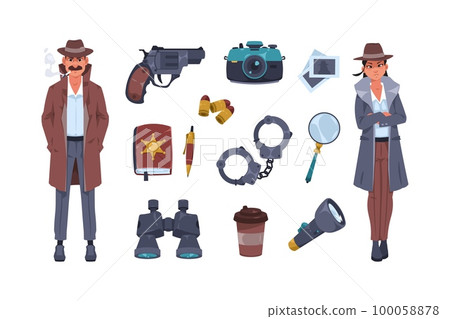 Detective equipment. Cartoon police agent... - Stock Illustration ...