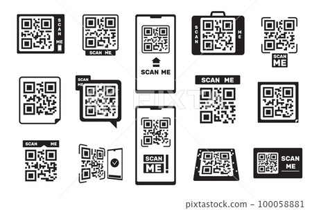 QR codes. Barcode smartphone id frame, scanning... - Stock Illustration ...