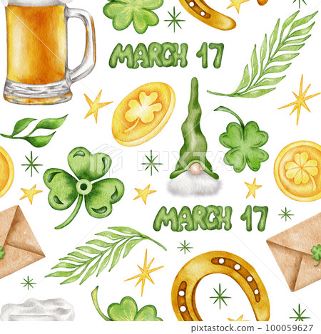 Watercolor St Patrick seamless pattern with... - Stock Illustration ...