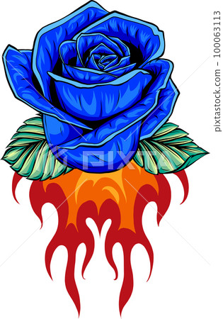 Rose In Flames Tattoo Icon Isolated Vector... - Stock Illustration ...