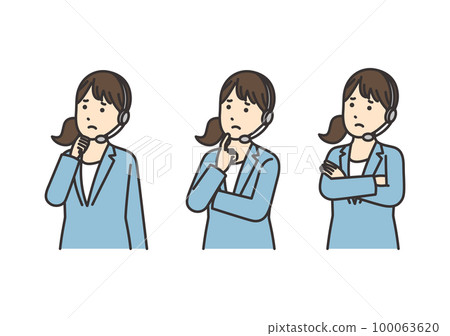 Illustration set of worried operator woman - Stock Illustration ...