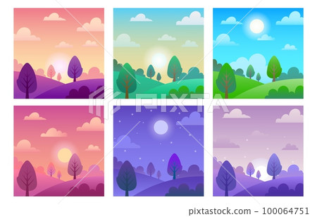 Different times of day landscapes. Noon sun and... - Stock Illustration ...