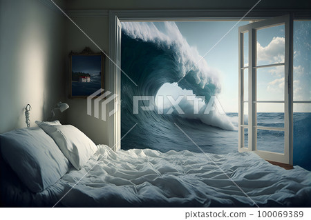 generic empty bedroom with white double bed... - Stock Illustration ...