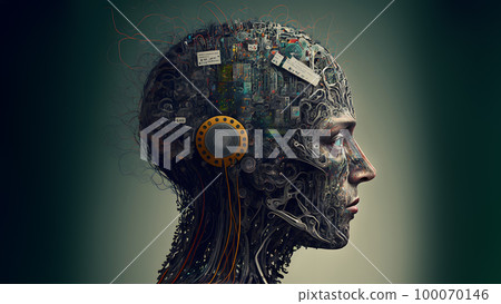 cyber head concept, neural network generated art - Stock Illustration ...