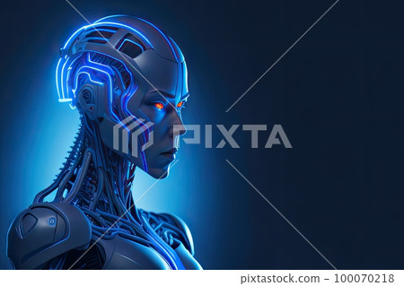 AI-generated image: red-eyed android with a... - Stock Illustration ...
