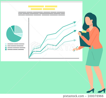 Girl conducts data analysis. Businesswoman... - Stock Illustration ...
