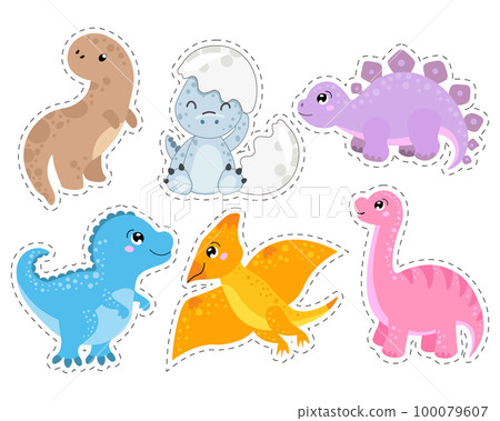 Set of cute funny dinosaurs. Baby print, animal... - Stock Illustration ...