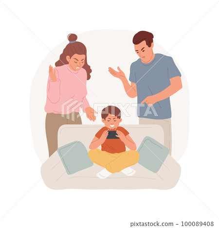 Children smartphone addiction isolated cartoon...-插圖素材 [100089408 ...