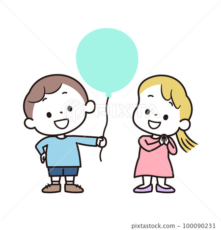 Illustration material of a boy giving a balloon... - Stock Illustration ...