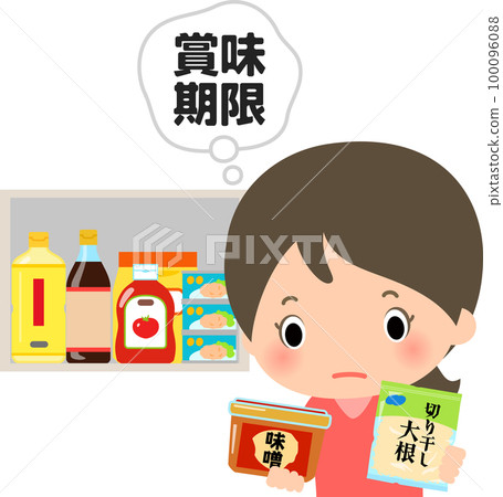 A woman checking the expiration date of food... - Stock Illustration ...