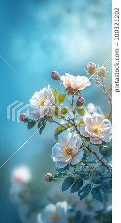 Blooming rose bush. Natural floral spring... - Stock Illustration ...