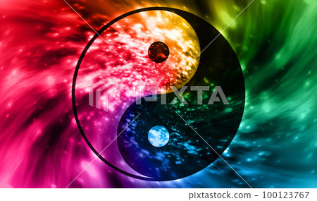 Relatively swirling universe and yin-yang fish... - Stock Illustration ...
