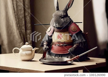Rabbit samurai portrait in traditional vintage... - Stock Illustration ...