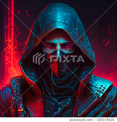 assassin cyberpunk man, generative AI - Stock Illustration [100133626 ...