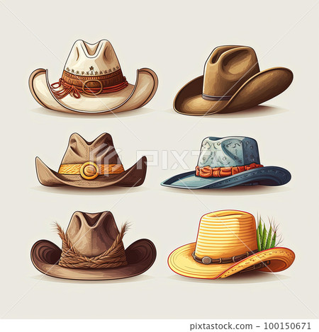 Set of western cowboy hat illustration on white... - Stock Illustration ...