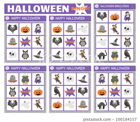 Vector Halloween bingo cards set. Fun family... - Stock Illustration ...