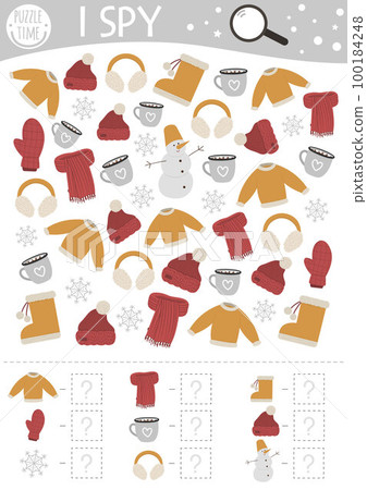 Winter I spy game for kids. Searching and... - Stock Illustration ...