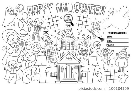 Vector Halloween placemat for kids. Fall... - Stock Illustration ...
