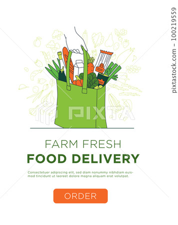 Grocery order. Bag of food. Goods from online... - Stock Illustration ...